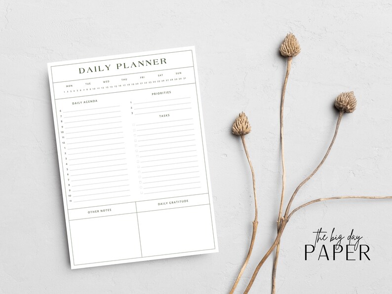 Minimal BOHO Daily Planner | Modern Black and White | Downloadable ...