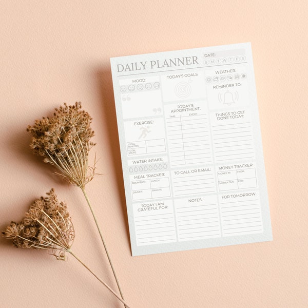 Minimal BOHO Daily Planner Modern Black and White Downloadable Editable ...