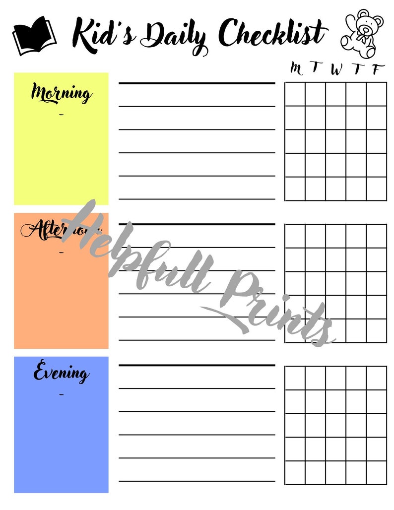 Kid's Daily Checklist Easy Planner - Etsy