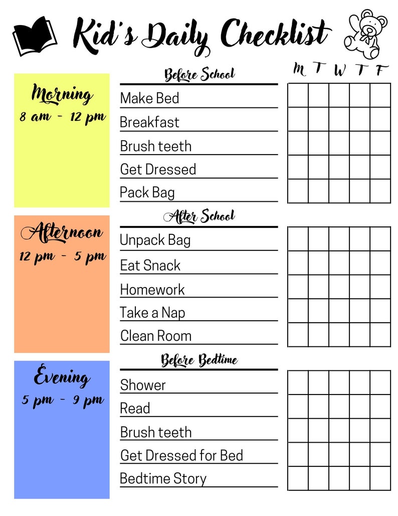 Kid's Daily Checklist Easy Planner - Etsy