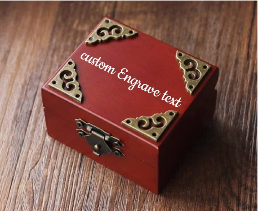 Vintage Brown Wood Design Square Custom Engrave Design Wind up Music ...