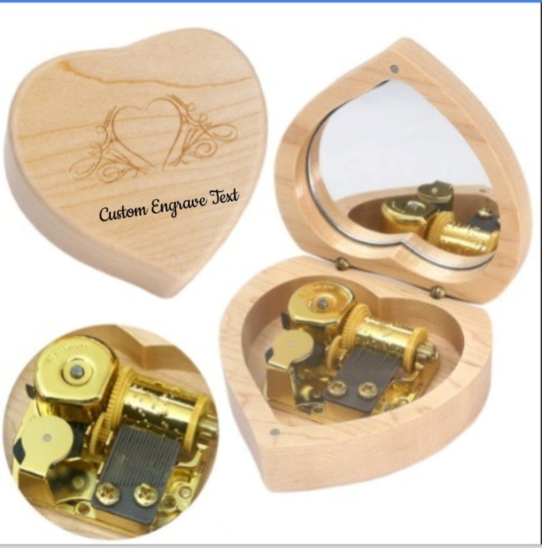 18-note Custom Tune beech Heart Shape Heart Logowind-up Music Box ...