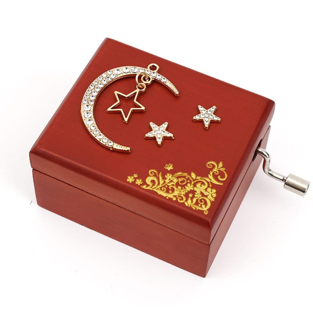 18-notes STAR & MOON Hand Crank Music Box | Custom Engraving | Many ...