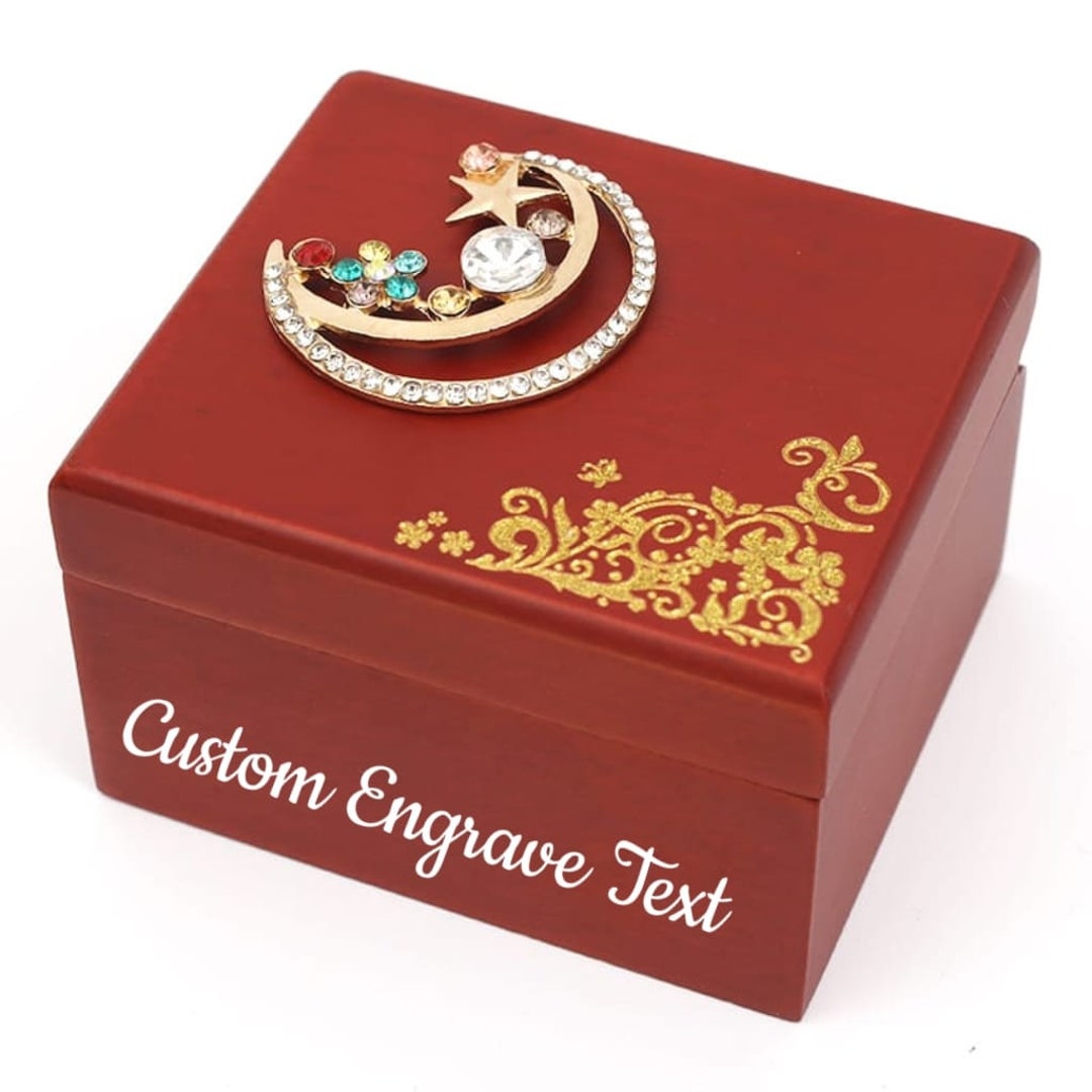 Custom Engraved Red Wood Music Box: Moon & Stars, 18 Notes - Etsy