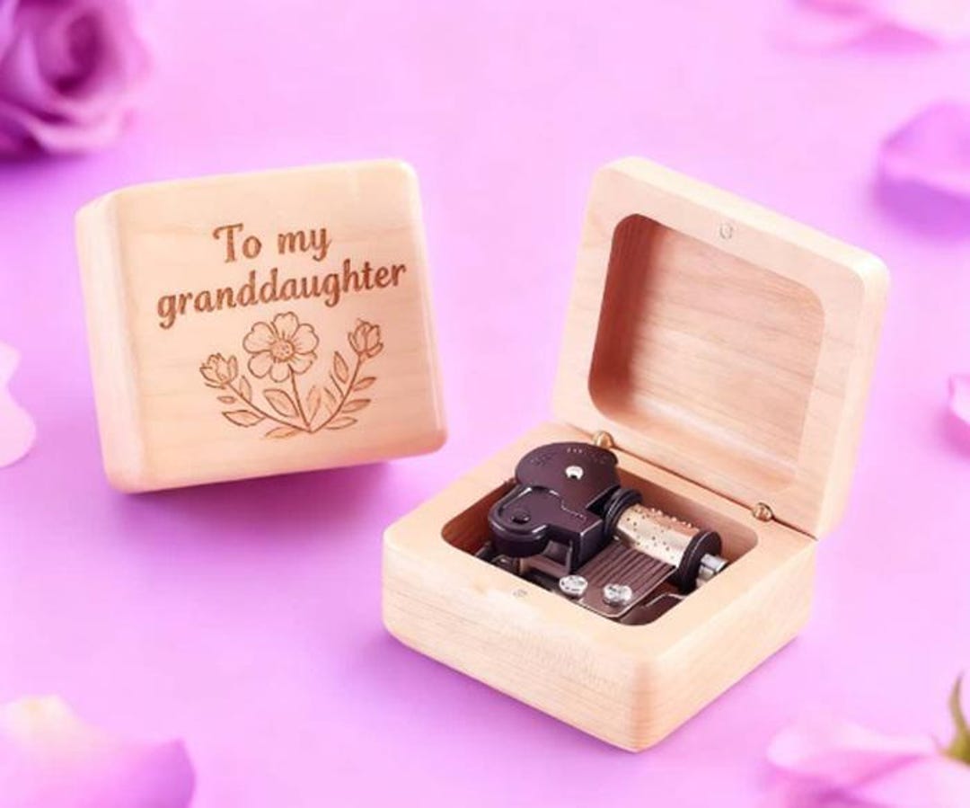 Personalized Beech Wood Music Box - ' Granddaughter ' With Flower Logo ...