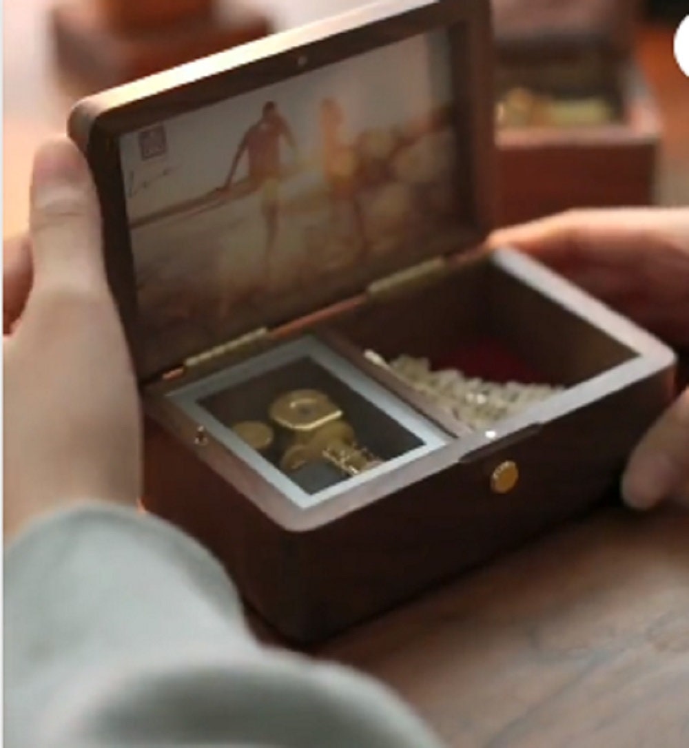 Custom Engraved Walnut Music Box: Anime Songs, Photo Jewelry Box - Etsy