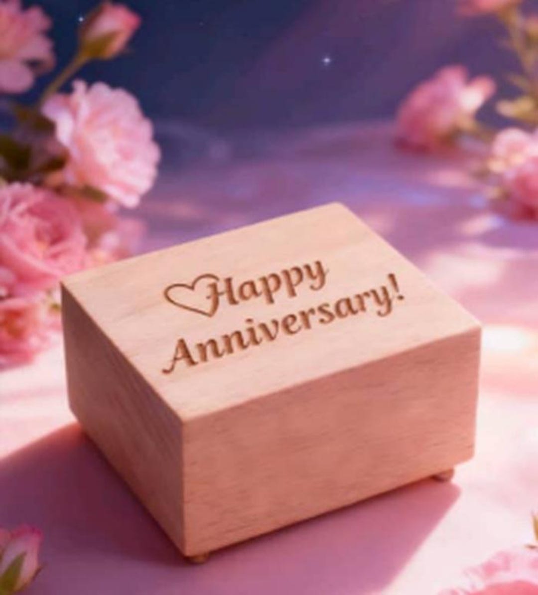 Personalized Rectangle Beech Wood Music Box | Happy Anniversay ...