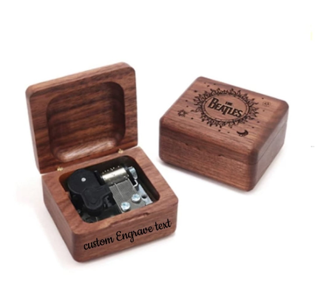 Wood Walnut Engrave Custom Engrave Text Wind up Music Box : Hey Jude ...