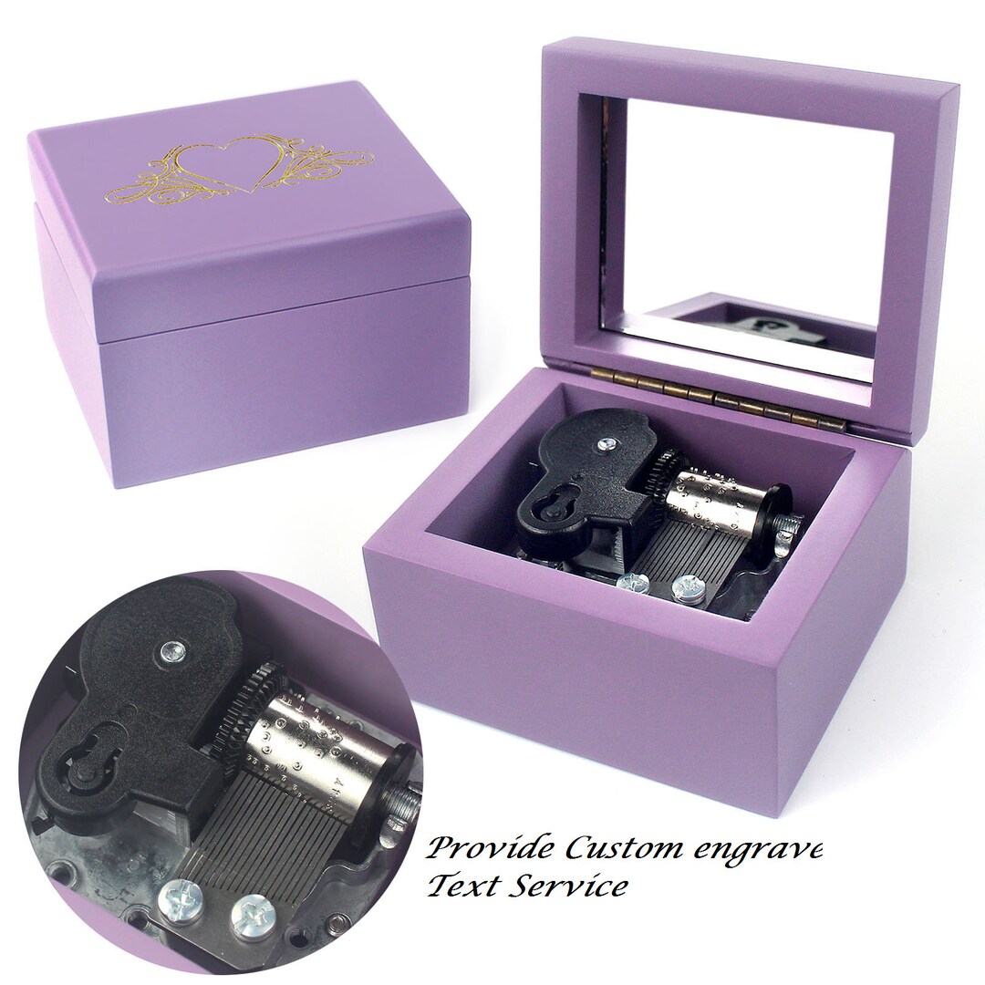 18-note Custom Tune lavender Purple Wind-up Heart Logo Custom Engraving ...