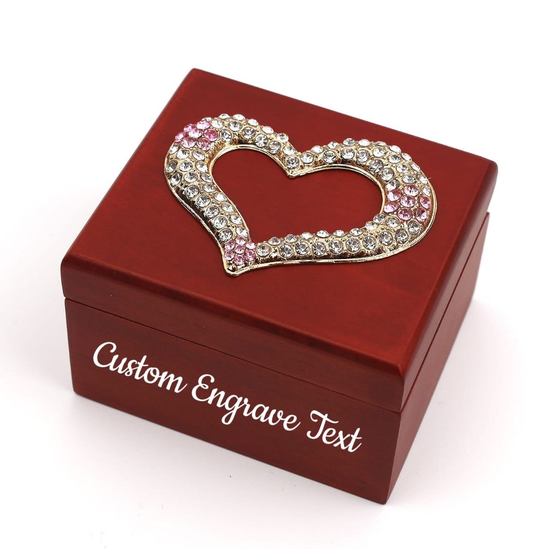 Custom Engraved Walnut Wood Music Box: Pink Heart, 18-note Tune - Etsy