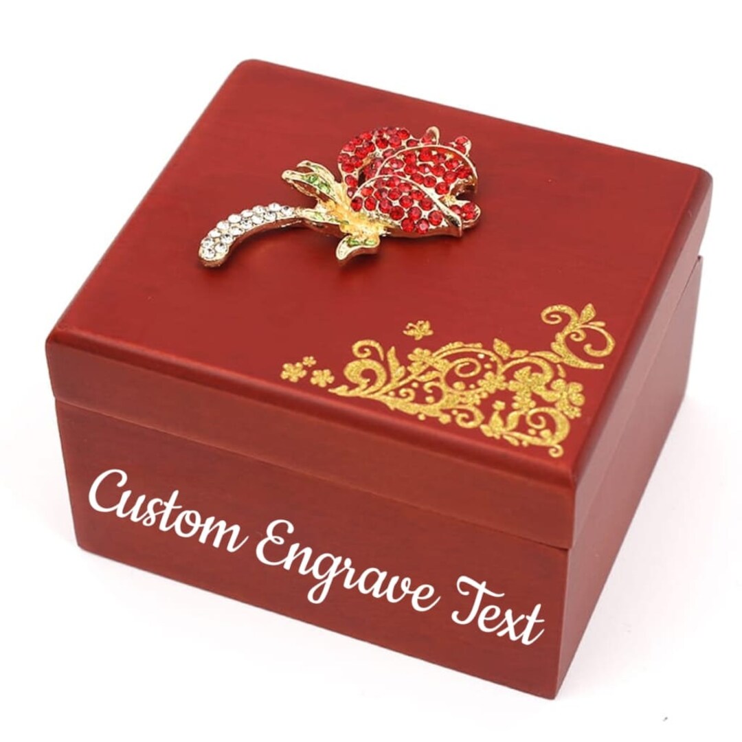 Red Crystal Rose Music Box: Personalized Engraved Wood - Etsy