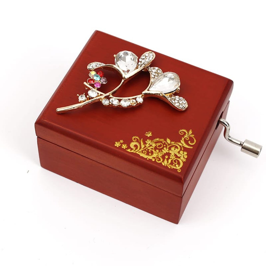 18-notes Gorgeous Flower Wood Hand Crank Music Box | Custom Engraving ...