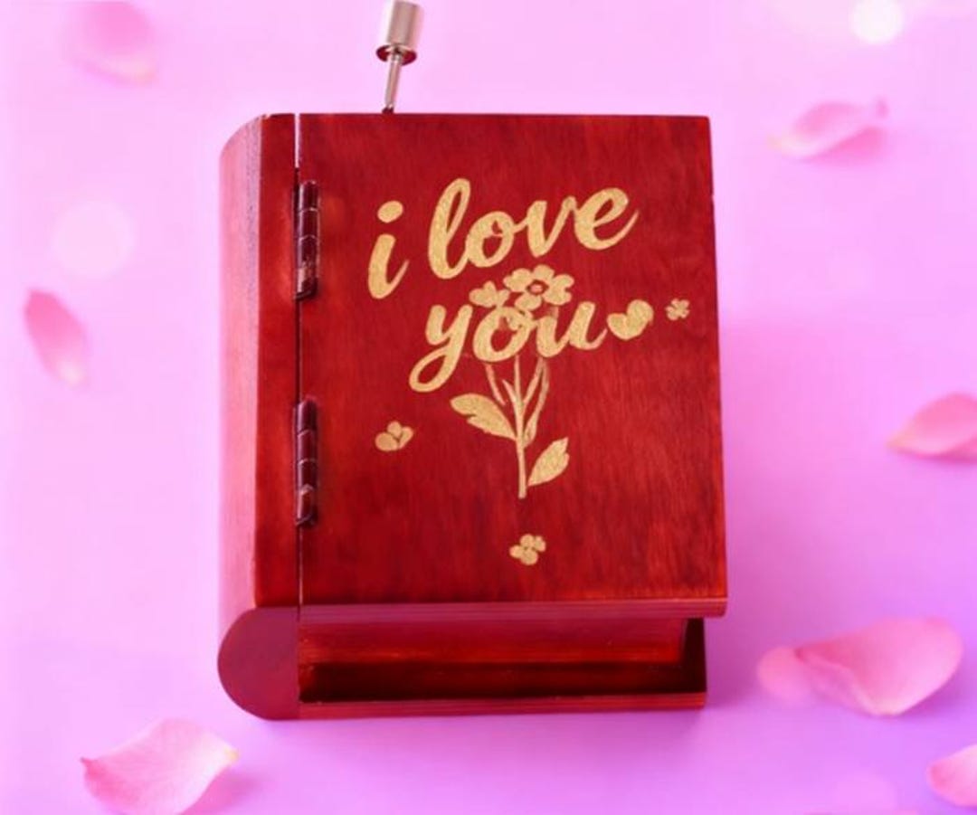 Handmade Book Music Box: Custom Engraved Wooden Floral Design | Many ...