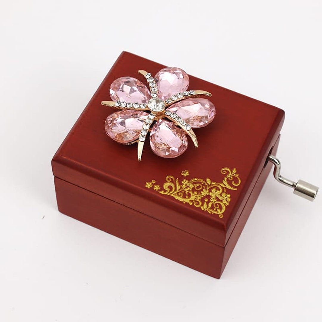 18-notes Pink Rose Wood Hand Crank Music Box | Custom Engraving | Many ...
