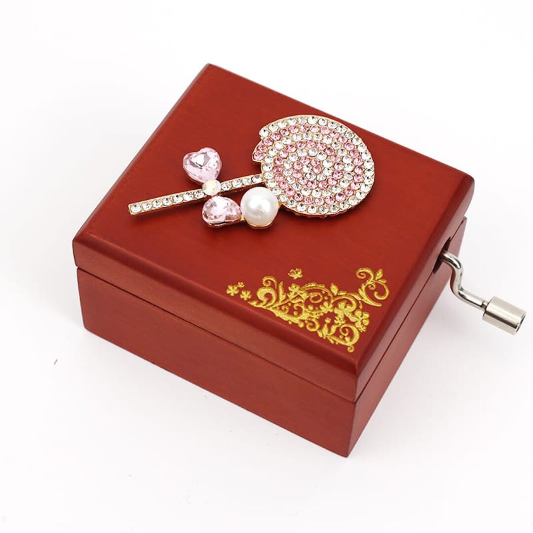 18-notes Pink Sweet Candy Wood Hand Crank Music Box | Custom Engraving ...