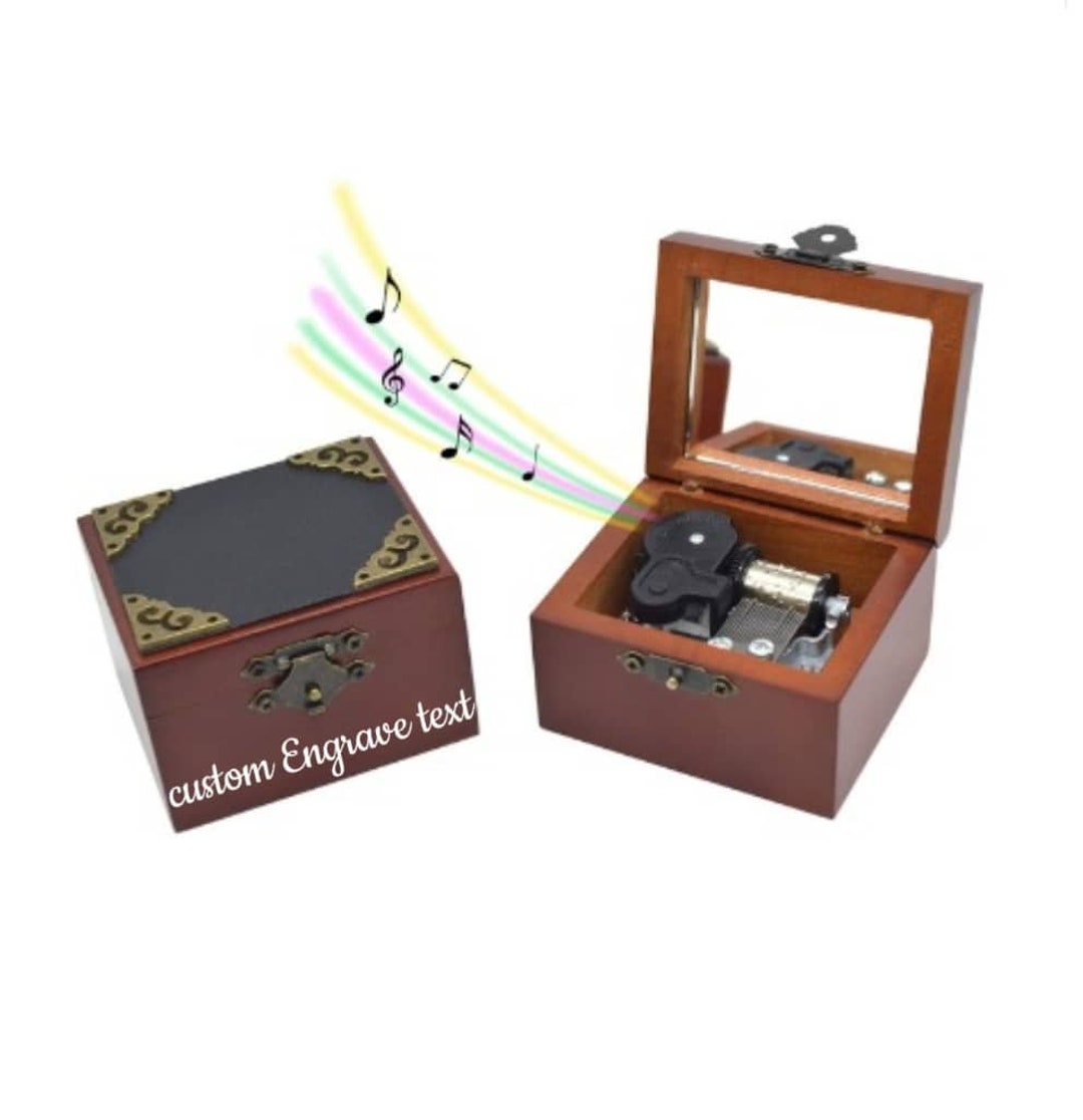 Vintage Square Wood Music Box: Custom Engraved Design - Etsy