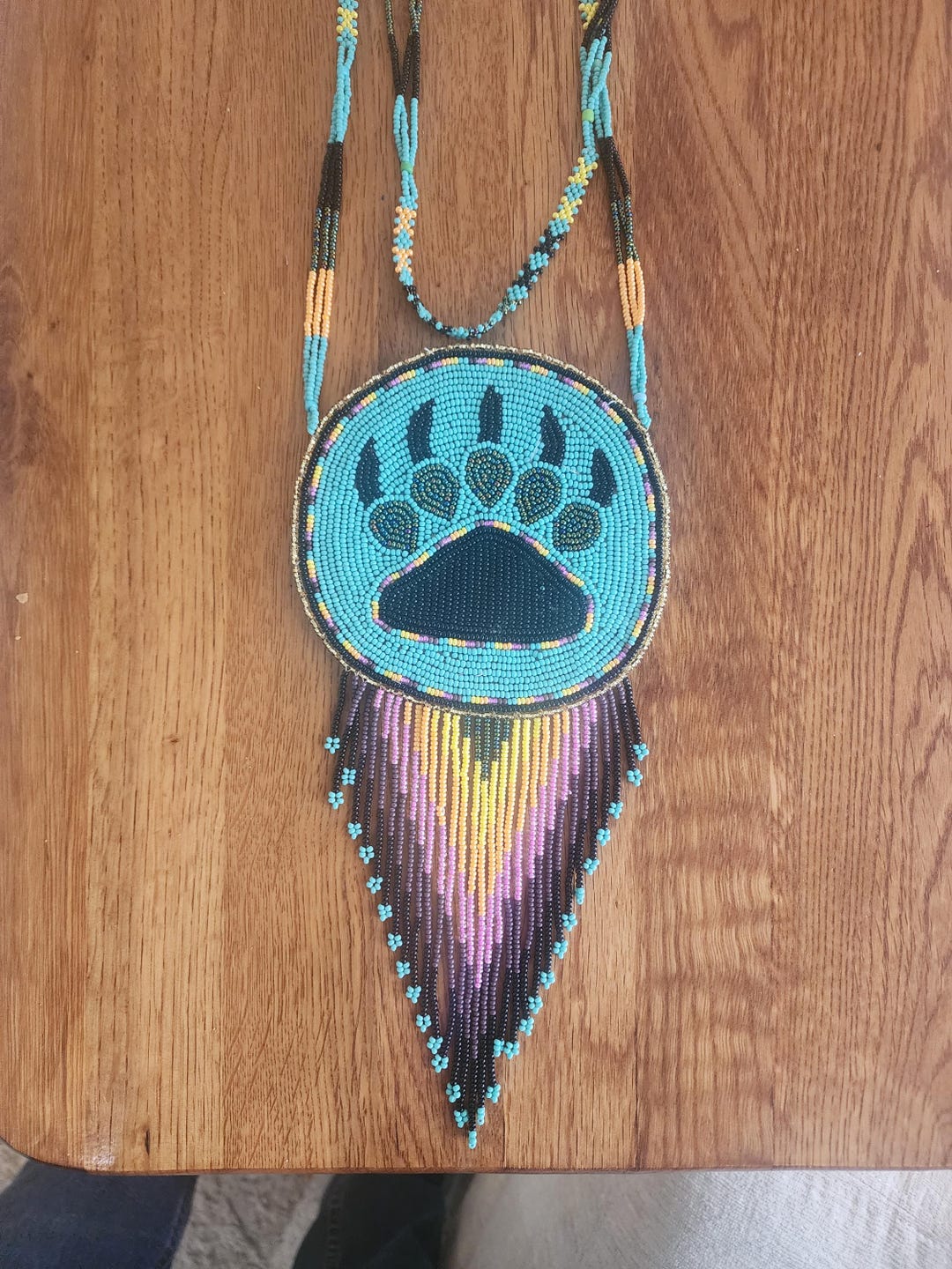 Beaded Medallion Necklace With a Bear Paw Design - Etsy