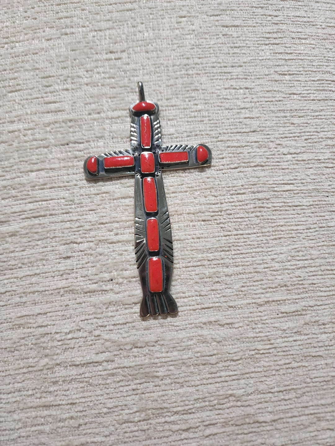German Silver Cross Pendant With Coral Cabochons - Etsy
