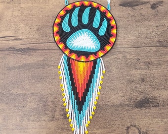 Beaded Medallion Necklace With A Bear Paw Design - Etsy