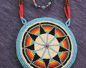 Beaded Medallion Necklace With A Bear Paw Design - Etsy