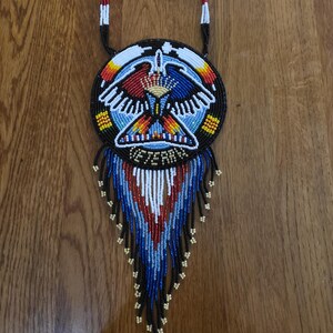 Applique Beaded Medallion Necklace With A Waterbird and Vietnam Veteran ...