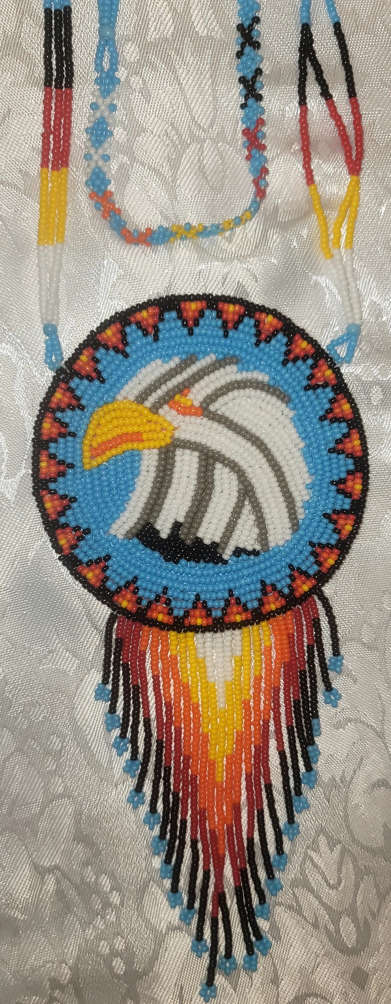 Beaded Medallion Necklace With an Eagle Head Design - Etsy