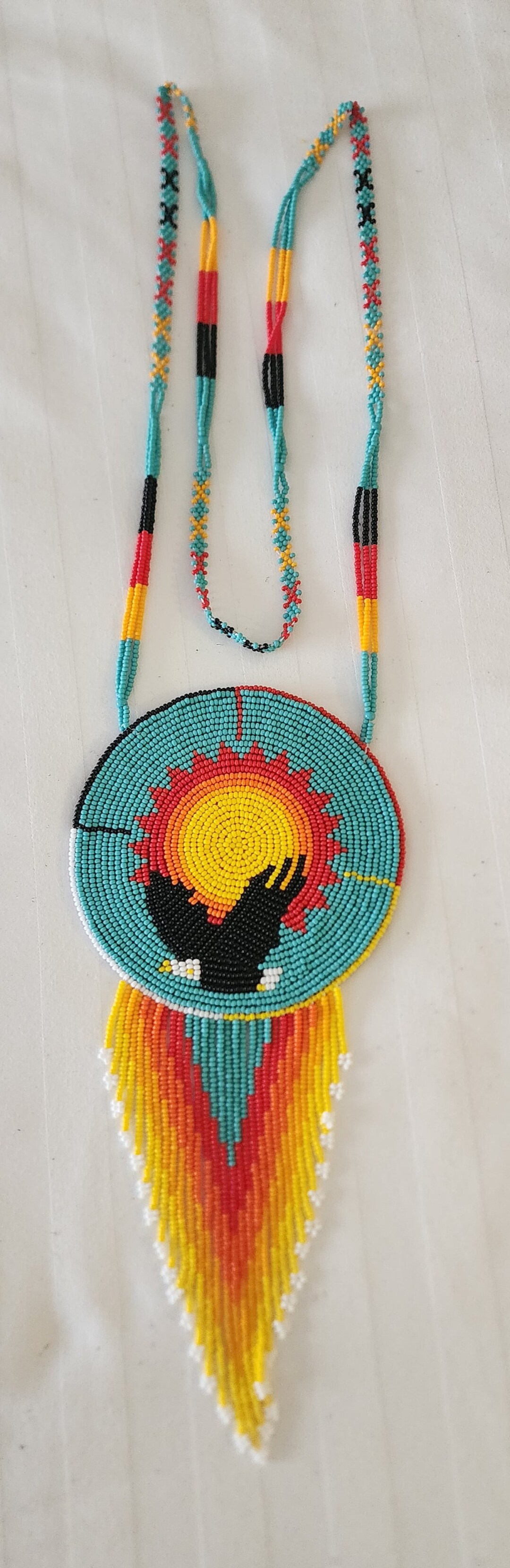 Applique Beaded Medallion Necklace With A Flying Eagle Design - Etsy