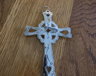 German Silver Cross Pendant With Coral Cabochons - Etsy