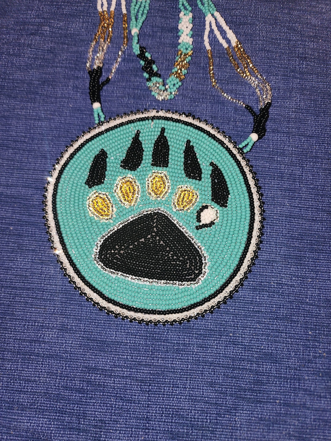 Beaded Medallion Necklace With a Bear Paw Design - Etsy