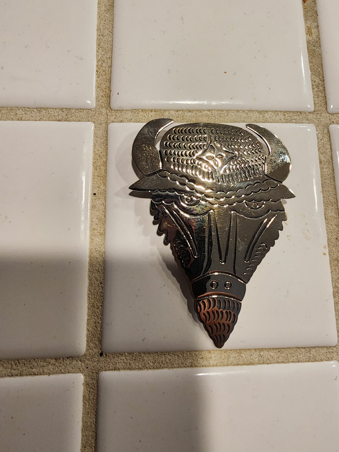 German Silver Broach With a Buffalo Head Design - Etsy
