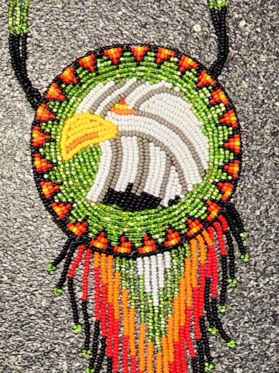 Beaded Medallion Necklace With an Eagle Head Design - Etsy