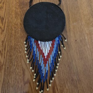 Applique Beaded Medallion Necklace With A Waterbird and Vietnam Veteran ...