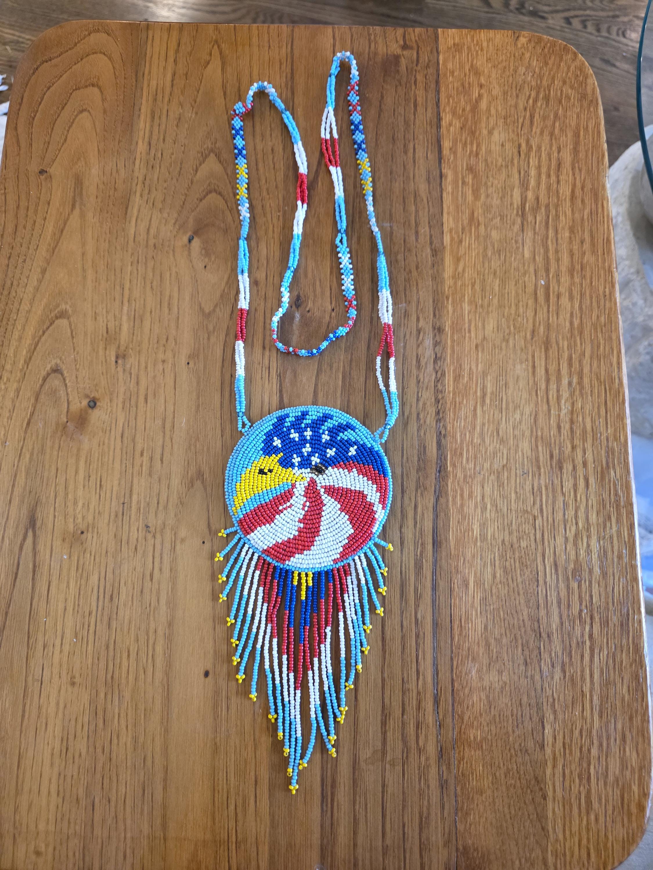 Beaded Medallion Necklace With an Eagle Head Design - Etsy