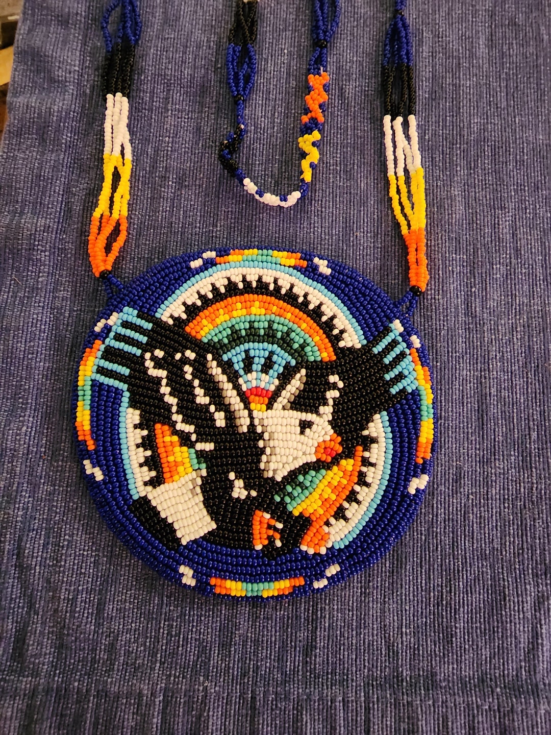 Beaded Medallion Necklace With an Eagle Design - Etsy