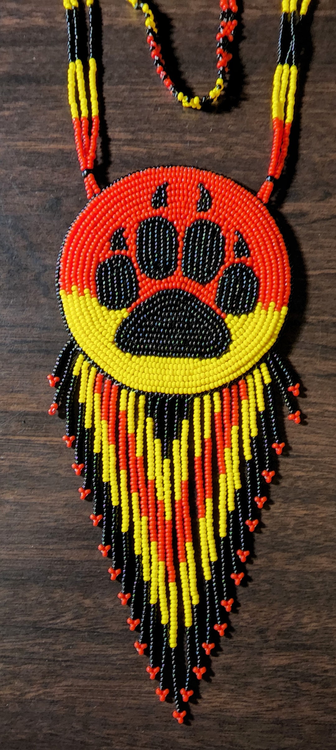 Beaded Medallion Necklace With A Bear Paw Design - Etsy