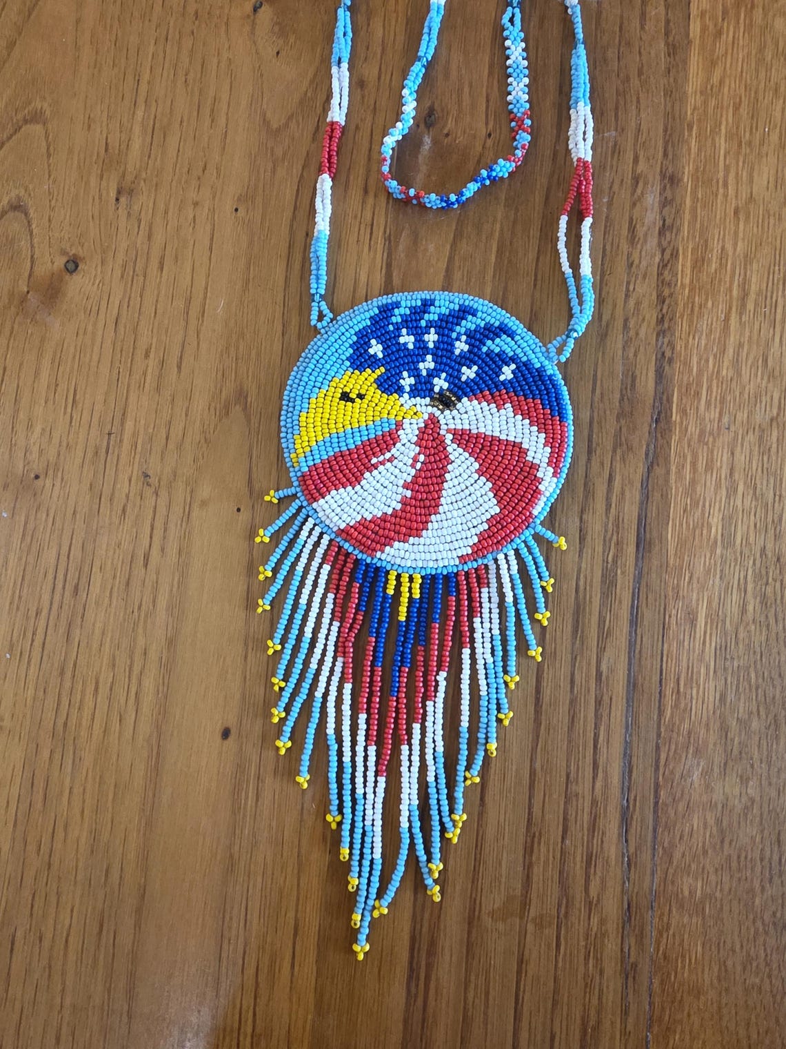 Beaded Medallion Necklace With an Eagle Head Design - Etsy