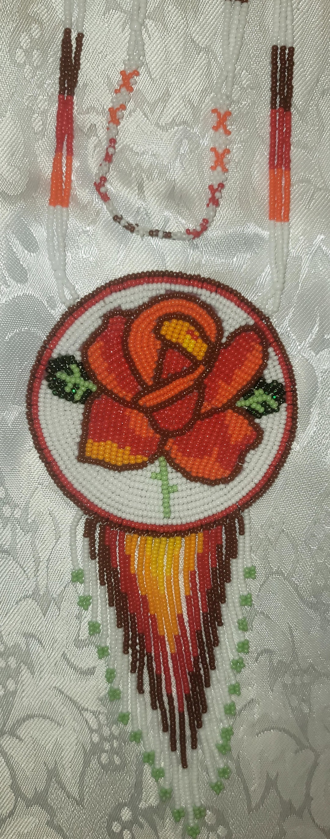 Beaded Medallion Necklace With A Red Rose Design - Etsy