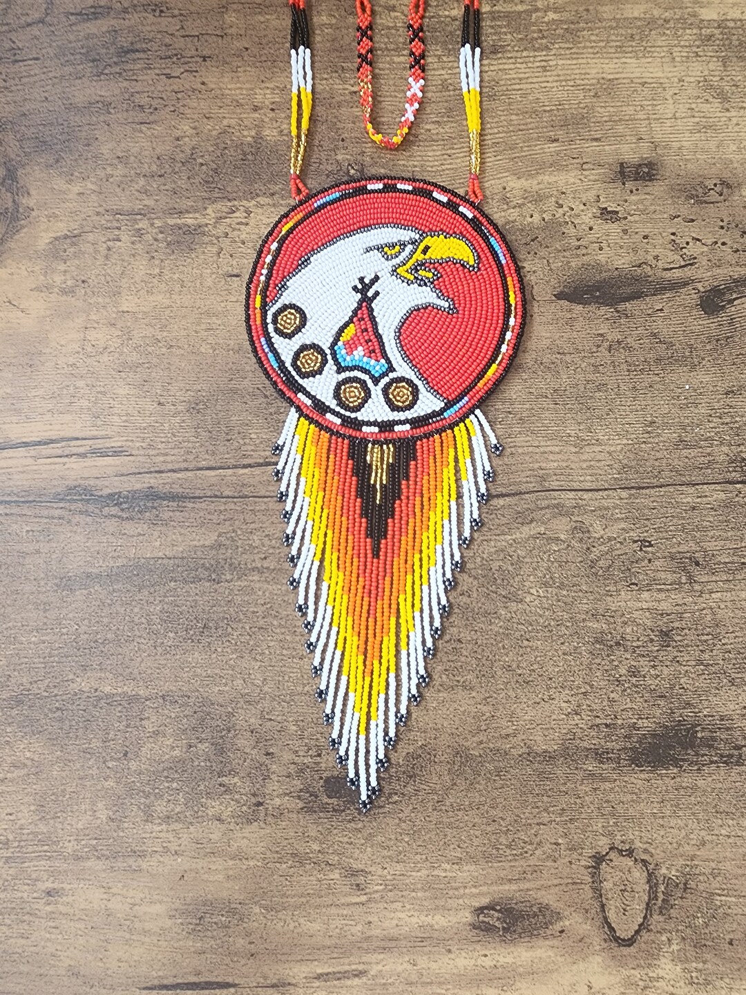 Beaded Medallion Necklace With an Eagle Head Design - Etsy