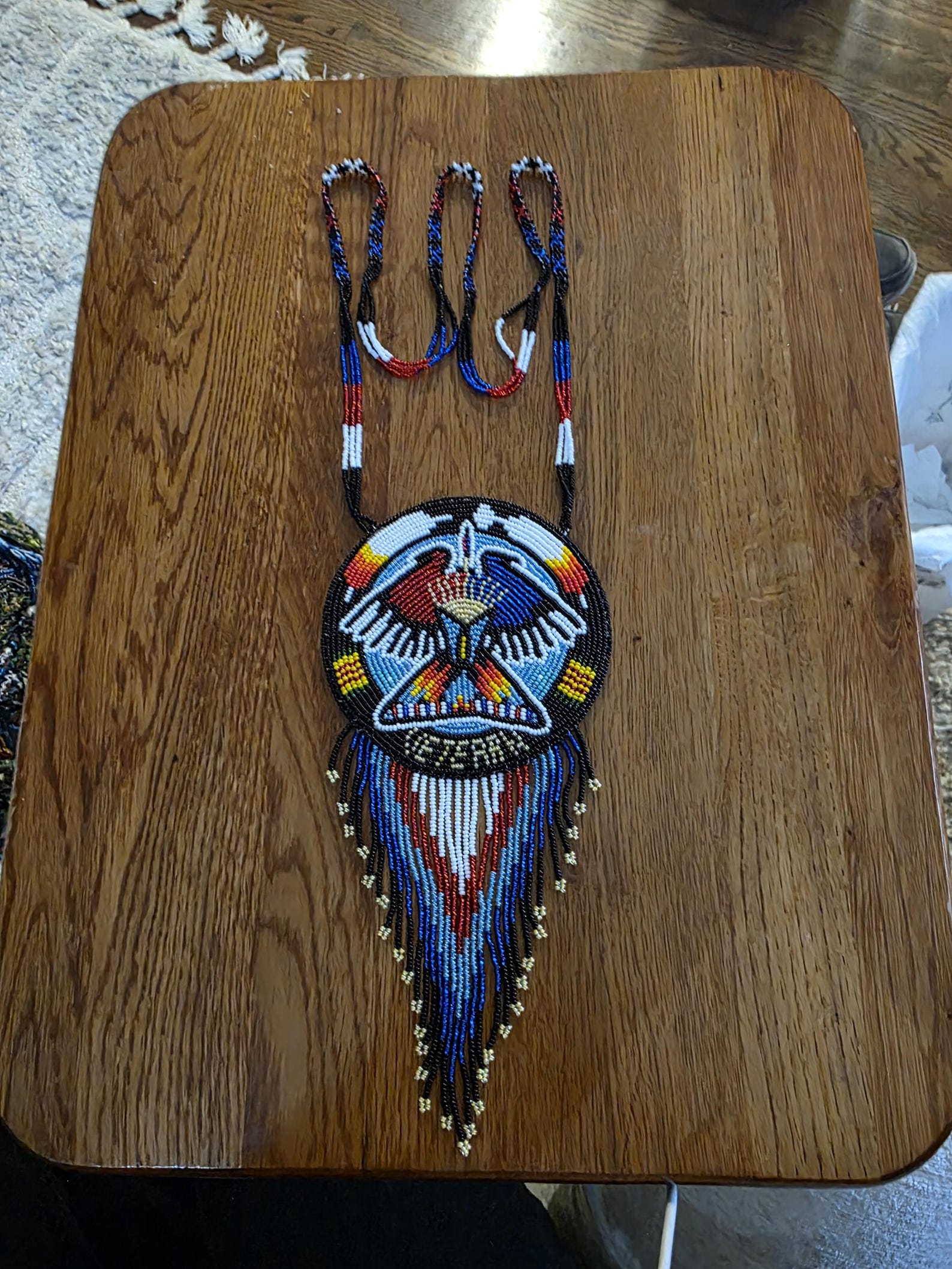 Applique Beaded Medallion Necklace With A Waterbird and Vietnam Veteran ...