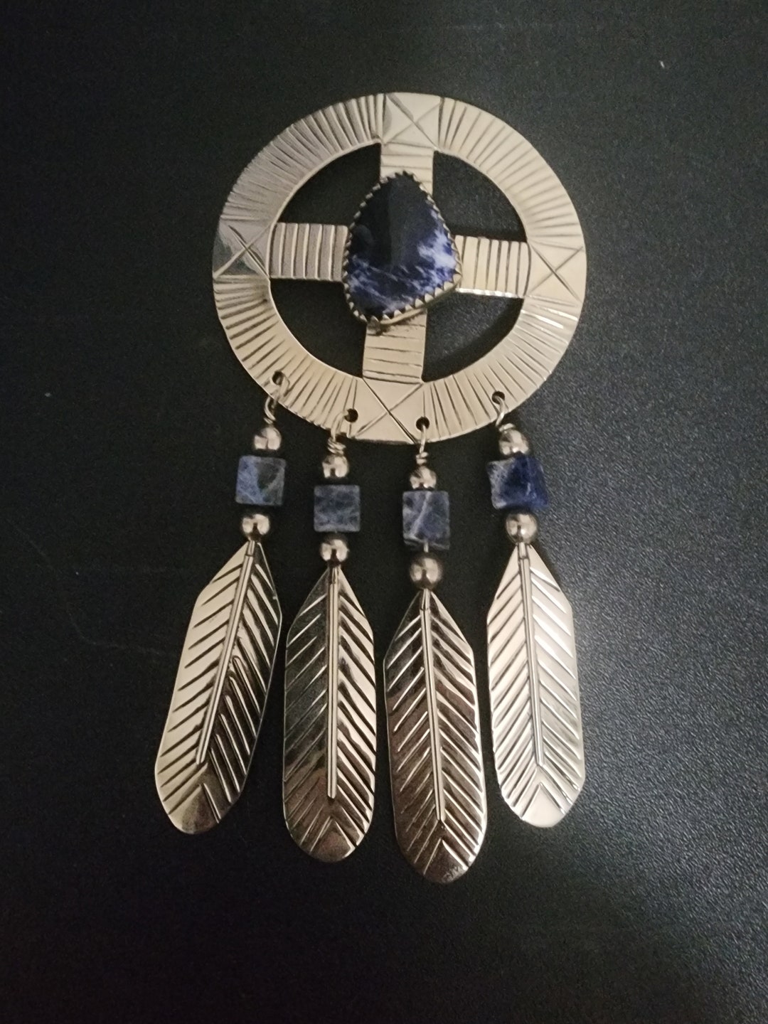 German Silver Medicine Wheel Pin With Lapus Cabochon - Etsy