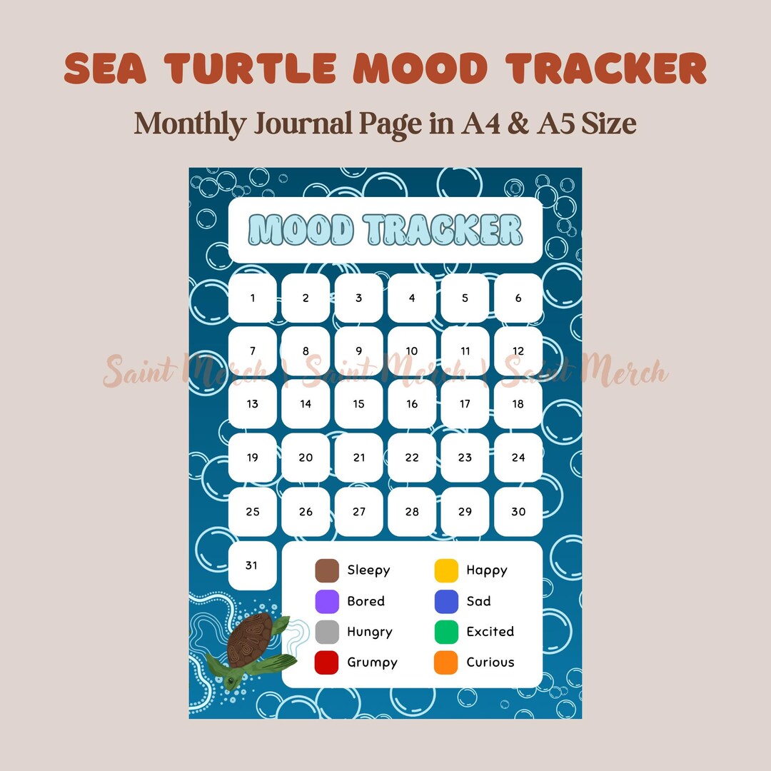 Sea Turtle Mood Tracker | Colored Printable Journal Page | Planner Page ...
