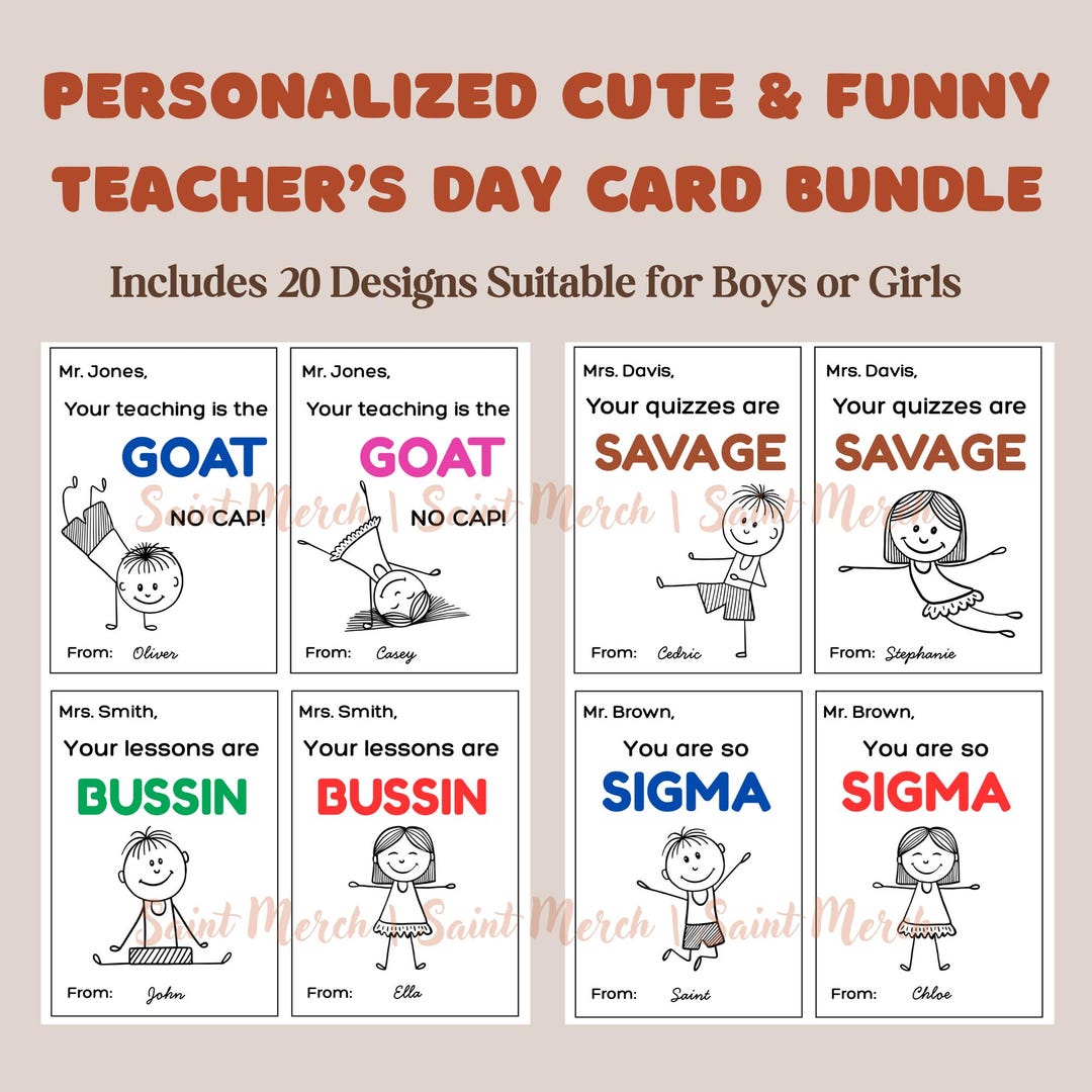 Funny Gen Alpha Slang Teacher's Day Cards (digital Download) - Etsy