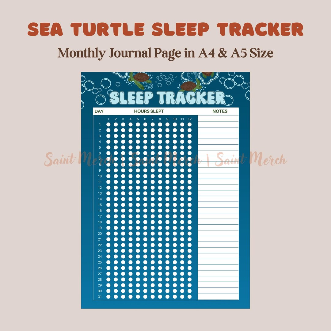 Sea Turtle Sleep Tracker Printable | Monthly Sleep Chart | Daily ...