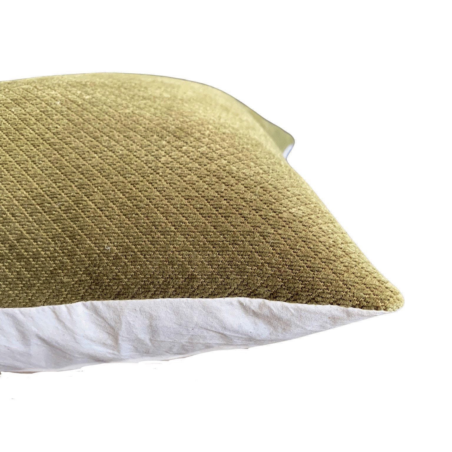 OLIVER Olive Green Chenille Long Lumbar Pillow Cover, Soft Green Pillow ...