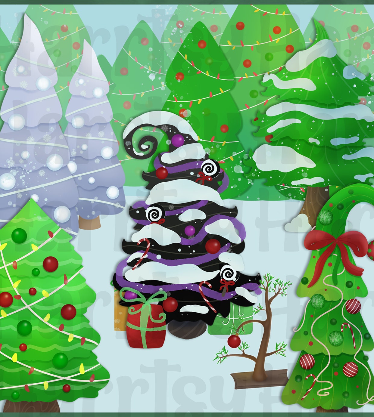 Christmas Tree Clipart Set Instant Download Holiday - Etsy