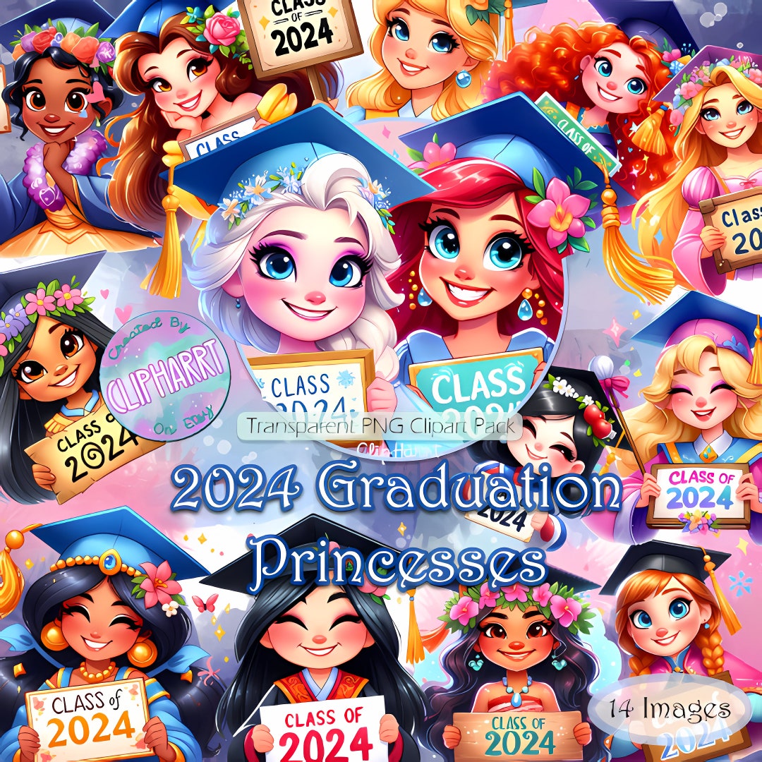 Princesses Graduation 2024 Clipart Set, Commercial Files, Cute Princess ...