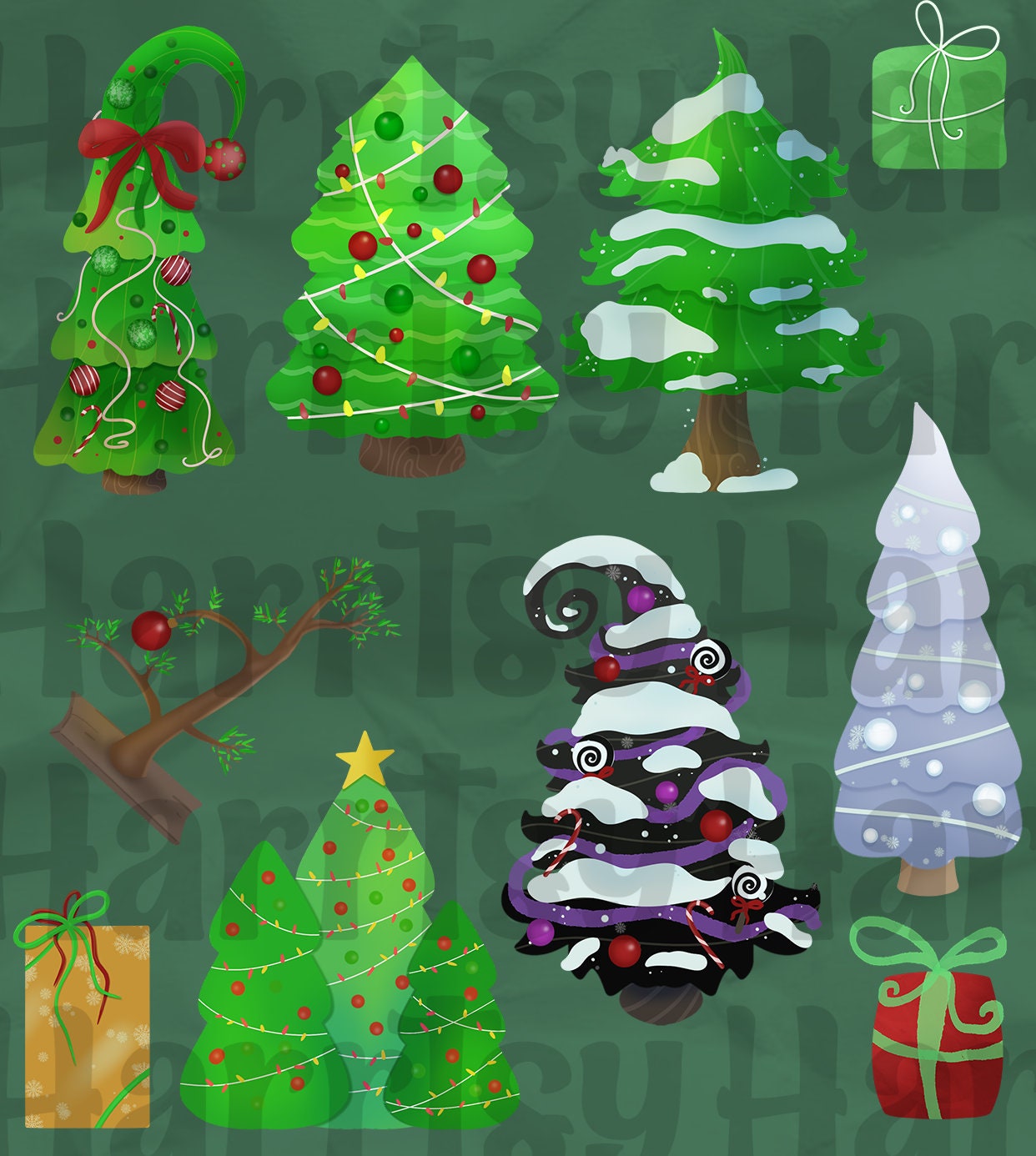 Christmas Tree Clipart Set Instant Download Holiday - Etsy