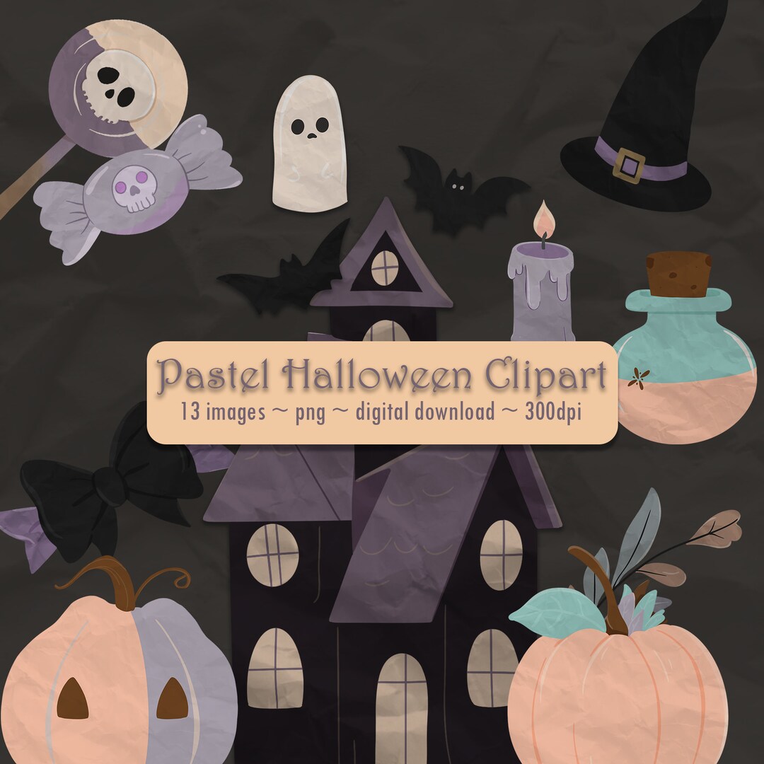 Pastel Halloween Clipart Set Spooky Watercolor Graphics - Etsy