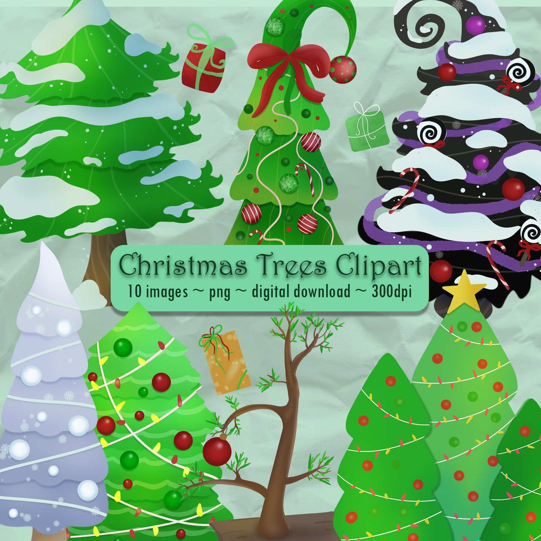 Christmas Tree Clipart Set Instant Download Holiday - Etsy