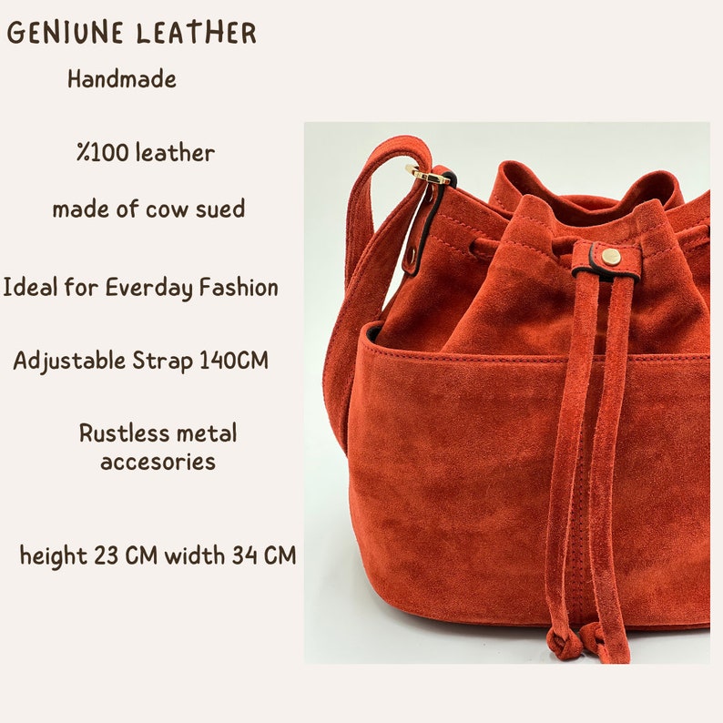 Handmade Genuine Leather Sued Bucket Messenger Bag in Tabocco Perfect ...